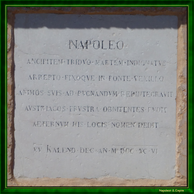 Plaque on the obelisk in Arcole - Napoléon & Empire